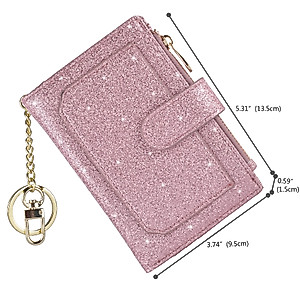 Womens Wallets RFID Small Compact Bifold Leather Card Holder Zip Pocket Keychain