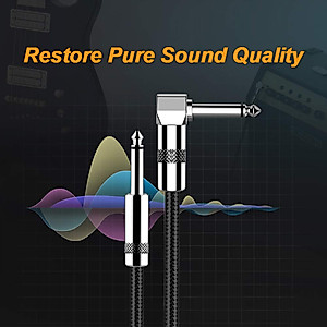 F FEYCH Guitar Cable 10FT Right Angle 1/4 Inch TS to Straight 1/4 Inch TS Electric Guitar and Bass Audio Cord Professional Instrument Cable for Electric Guitar, Bass, Keyboard, Amplifier, Pro Audio