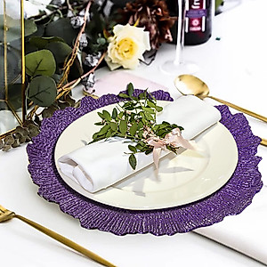 WUWEOT 12 Pack Purple Charger Plates, 13" Plastic Reef Dinner Under Plates, Round Charger Service Base Plates Bulk with Ruffled Rim for Party, Wedding, Catering Event, Tabletop Decor