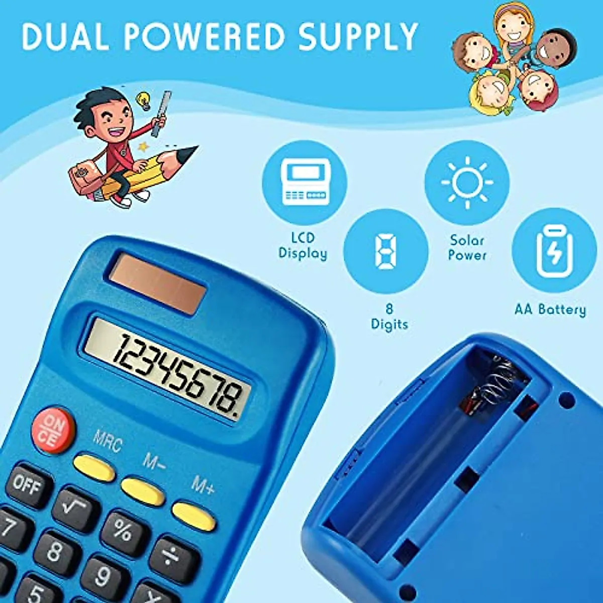 12 Piece Pocket Size Mini Calculators Solar Powered Calculators Handheld 8 Digit Display Basic Calculators Dual Power Basic Calculator Pocket Calculator for Office Students Kids, No Battery