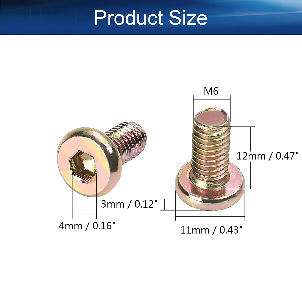 Yinpecly M6 x 50mm Hex Socket Flat Head Screws Furniture Bolts Fastener Full Thread Carbon Steel Colorful 20pcs