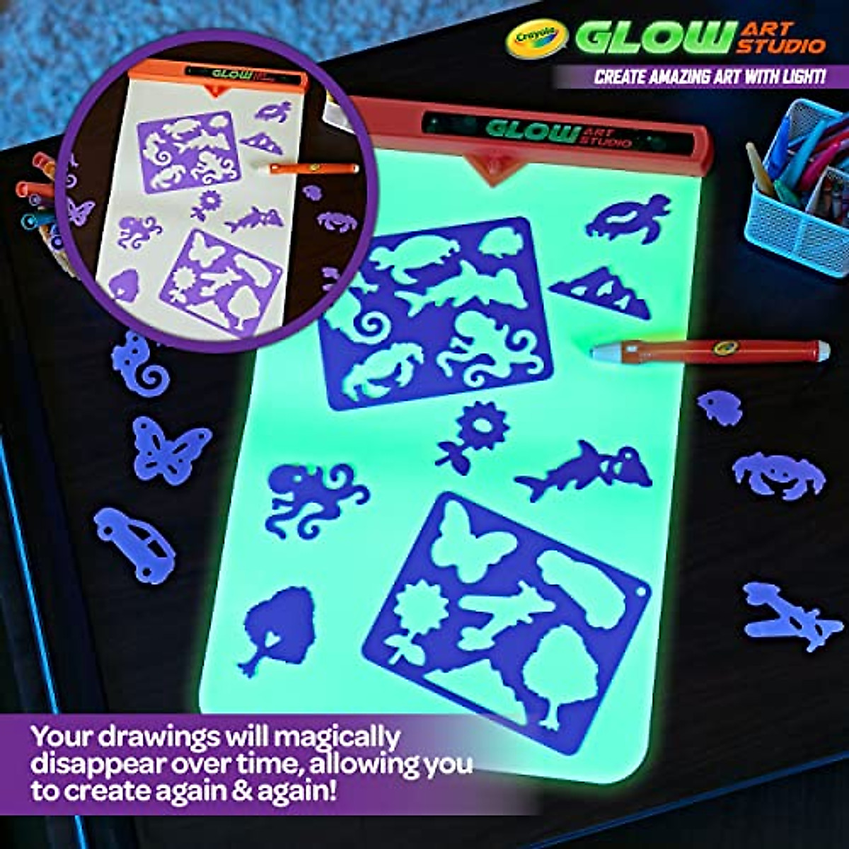 Crayola Glow Art Studio, Glow in The Dark Toys, Kids Gifts for Girls and Boys, Ages 6, 7, 8, 9