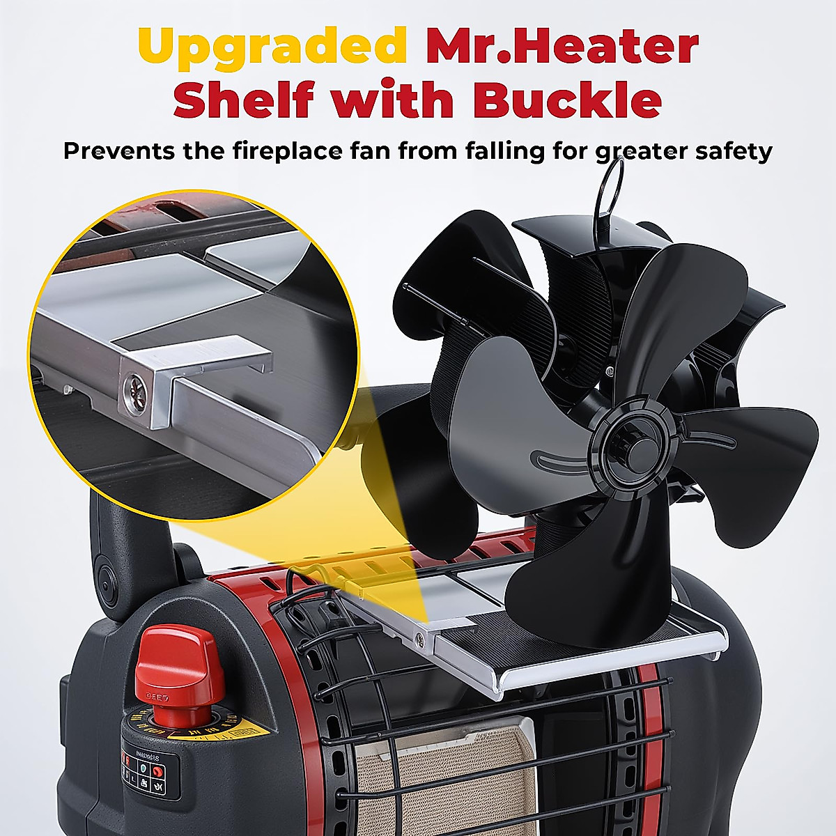 Wood Stove Fan Bracket for Mr Heater Buddy, Multi-Purpose Mr Heater Holder for Fireplace Fan/Heated Stuff Shelf, Stand with Clip for Little Buddy and Big Buddy, Outdoor Heater Buddy Accessories