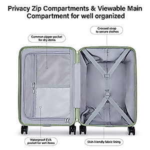 Hanke Carry On Luggage 22x14x9 Airline Approved Spinner Wheels TSA Luggage with Wide Handle Hard Shell Suitcases Lightweight Travel Luggage Women Men(Bamboo Green)