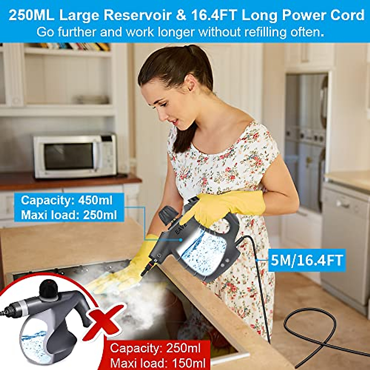 Handheld Steam Cleaner, Steamer for Cleaning, with Steam Lock Button for Hands-free Steaming, 12 in 1 Set Car Steamer for Furniture, Auto Detailing, Home, Kitchen, Bathroom, Upholstery