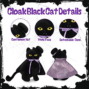 MUFEIRUO Black Cat Plush Halloween Plush, Black Cat Stuffed Animal with Hat Cloak, Halloween Vampires Decor Plushie Stuffed Cat Toys for Kids