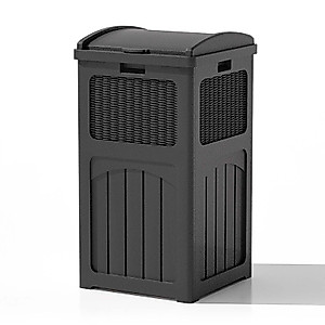 Patiowell 36 Gallon Outdoor Trash Can, Resin Outdoor Garbage Can with Lid for Patio, Backyard, Deck, Black