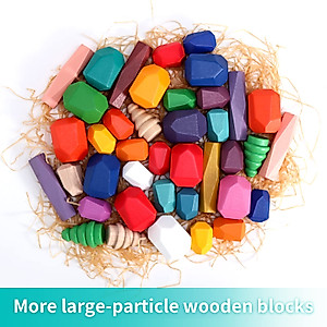 LyFu 40 Pcs Stacking Rocks Stones, Wooden Balancing Stones Montessori Toys for 1 2 3 4 5 6 Year Old Toddlers , Christams Gifts Educational Preschool Games Building Rocks Blocks Toys for 1-3 Toddlers