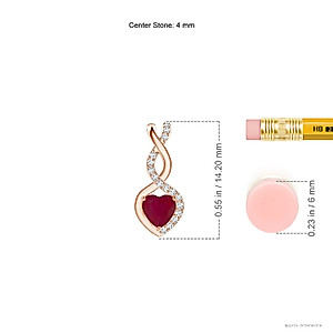 Angara July Birthstone - Ruby Infinity Heart Pendant Necklace with Diamonds in 14K Rose Gold (4mm Ruby)