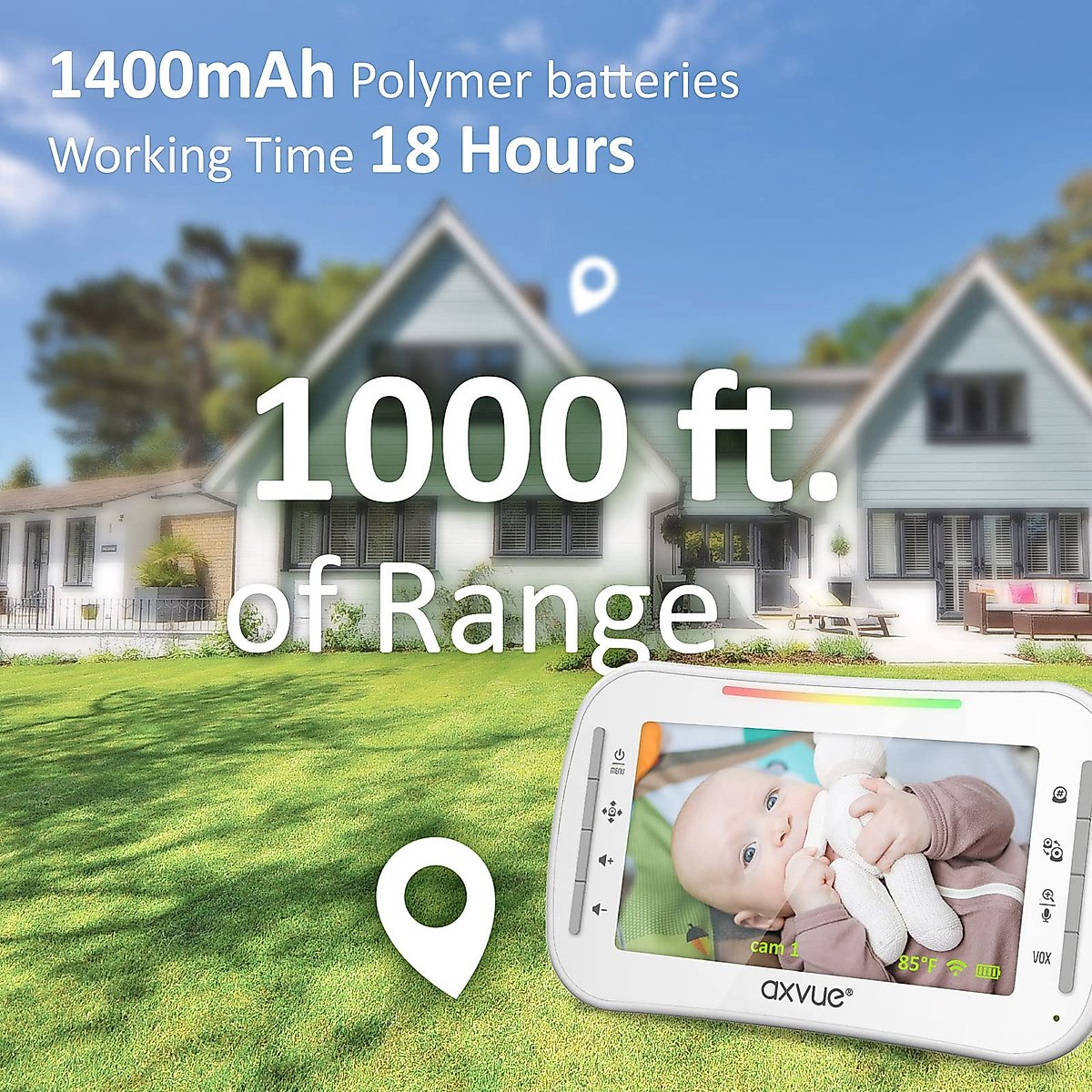AXVUE Video Baby Monitor with 4.3" LCD Screen (High Resolution) and Remote Pan-Tilt-Zoom Camera Infrared Night Vision Extended Battery Long Range 1,000 feet