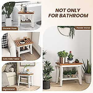 Giantex Shower Bench HDPE Waterproof - Bath Spa Seat with Storage Shelf, Non-Slip Rubber Foot Pads, 2-Tier Heavy Duty Shower Stool Foot Rest Step for Shaving Legs Bathroom