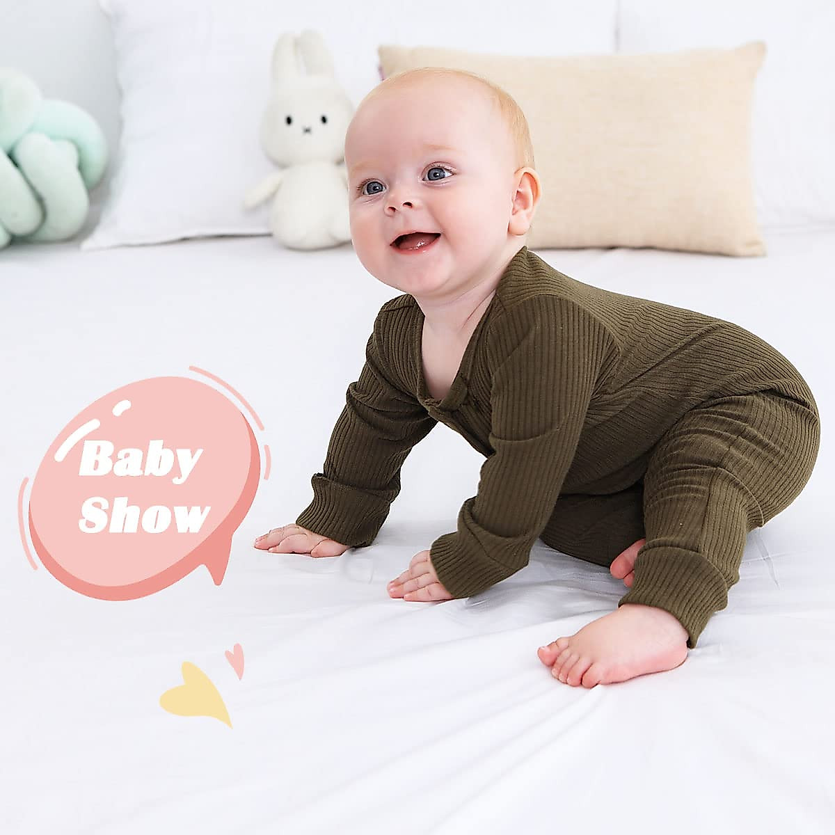 VICVIK Baby Boy Girl 2 Pack Solid Romper Knitted Button One Piece Bodysuit Long Sleeve/Short Sleeve Newborn Infant Jumpsuit Clothes