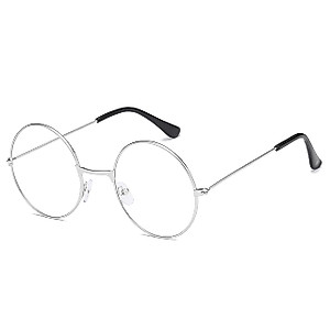 SOHUPAC Classic Round Glasses Retro Circle Eyeglasses Clear Lens Metal Frame Accessories Non-Prescription For Men Women (Silver)