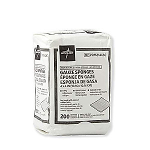 Medline 4 x 4 inch Gauze Sponges, 100% Cotton, 8-Ply Woven Non-Sterile Gauze (Pack of 200)