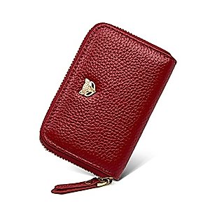 FOXLOVER Small Genuine Leather Credit Card Holders for Women, RFID Blocking Ladies Mini Card Case Women's Card Wallets with Gift Box Packing (Red)