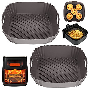 BYKITCHEN Square Air Fryer Silicone Liners, 2 Pack 8.5 Inch Reusable Silicone Air Fryer Tray Fit for 4 to 6 QT, Air Fryer Accessories for Cosori, Instant Vortex Air Fryer and More(Inner Size: 7in)