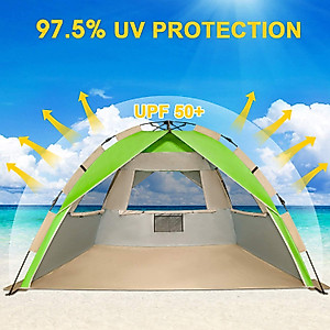 G4Free Deluxe XL Pop Up Beach Tent, 3-4 Persons Easy Setup Sun Shelter Canopy with UPF 50+ UV Protection Extral Wide 70.9 in