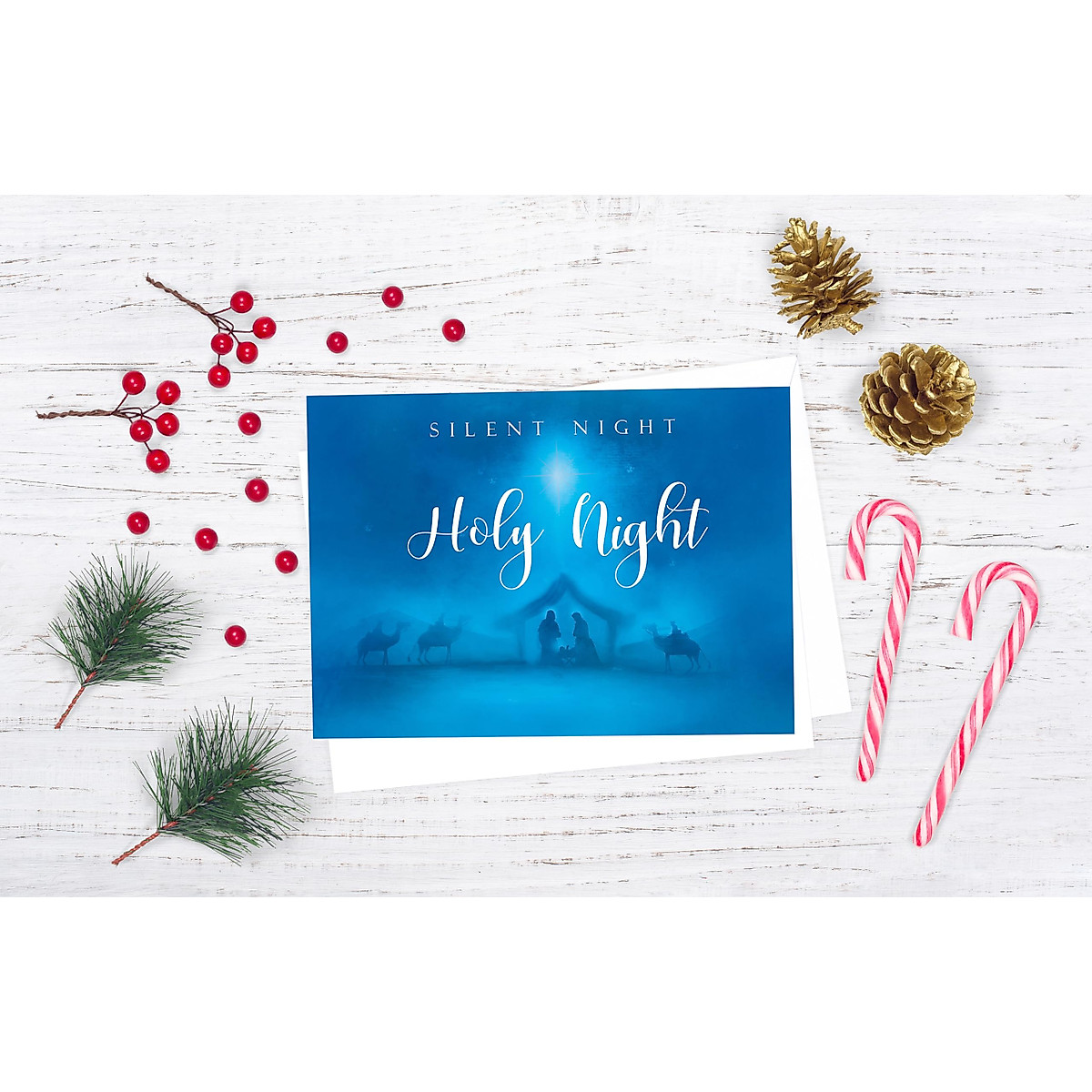 JBH Creations Silent Night Religious Christmas Card with Scripture - Pack of 24