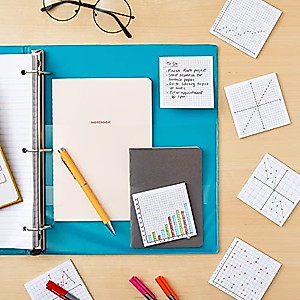 10 Pack Mini Graph Paper Sticky Notes in 6 Designs, 25 Sheets per Pad (3x3 in)