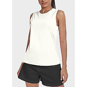 Hiverlay Women's Workout Athletic Running Tank Tops Loose Fit Exercise Sports Gym Muscle Shirts White m