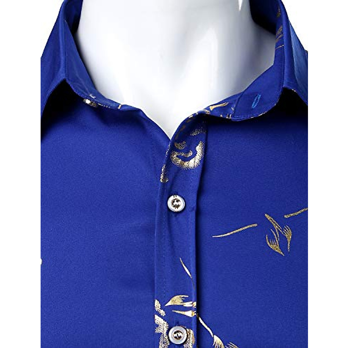 ZEROYAA Mens Hipster Gold Rose Printed Slim Fit Long Sleeve Dress Shirts/Prom Performing Shirts Z56 Blue XX-Large