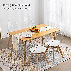 ANOUR Modern Dining Chairs Set of 4, Clear Kitchen Chairs, Acrylic Accent Seat Cushions Made PU Leather and Solid Beech Legs, Suitable for Room, Living Bedroom