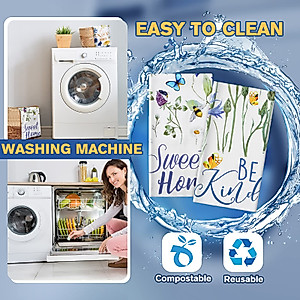 CHENGU 4 Pack Spring Kitchen Towels, Absorbent Dish Towels for Kitchen, Reusable Cleaning Towels Decorative Set, Kitchen Towel Terrycloth Tea Towels, Hand Towel for Kitchen (Wildflower Style)