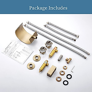 BANGPU Bathroom Sink Faucet 3 Hole Widespread Waterfall Bathroom Faucets with Crystals Handles Basin Mixer Tap 8-Inch High Arc Vanity Faucet with Supply Hose, Brushed Gold