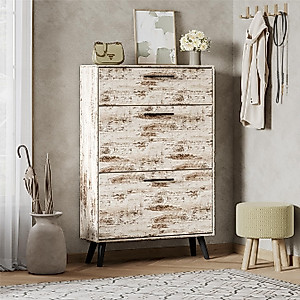 MU Shoe Cabinet Storage for Entryway, Shoe Organizer with 2 Flip Drawers, Hidden Shoe Cabinet, Slim Enclosed Shoe Rack, White