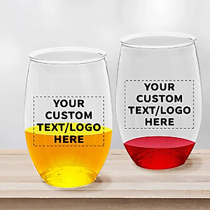 Custom Plastic Stemless Wine Glasses 16 oz. Set of 50, Personalized Bulk Pack - BPA Free, Great for Outdoor Lounges, Poolside, Parties and Other Events - Clear