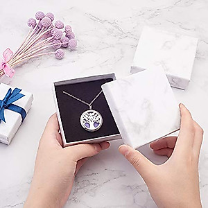 BENECREAT 8 Pack Kraft Square Cardboard Jewelry Boxes Marble White Necklace Pendant Box for Jewelry Set, 3.58x3.58x1.14 Inches