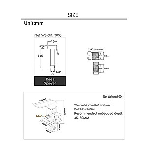 MAKEJ Bathroom Toilet Bidet Tap Kit Brushed Gold Wall Mounted Sprayer Shower with Shut-Off Valve