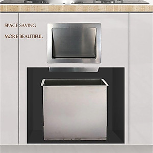 BYDEADY Hidden Wastebasket Lid Durable Cabinet Door Trash Can with Lid, Embedded Type Stainless Steel Trash Bin for Bathrooms Kitchens Compost Bin, Home Offices,White