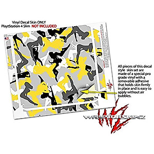 Vinyl Decal Skin Wrap compatible with Sony PlayStation 4 Slim Console Sexy Girl Silhouette Camo Yellow (PS4 NOT INCLUDED)