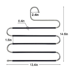 T-rainbow Non-Slip Space Saving Pants Hangers, S-Shaped Stainless Steel Closet Organizer, 5 Layers Multi-Purpose Storage Saver, Clothes Hanger Rack for Scarf Tie Jean Trouser Towel 4 Pack