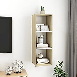Bedroom, living room storage unit,Modern entertainment center media rack,Suitable for living room, bedroom, office, etc.Wall-mounted TV Cabinet Sonoma Oak and White 14.6"x14.6"x42.1" Chipboard