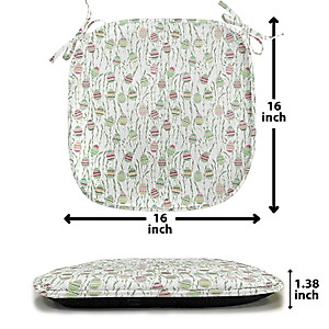 Lunarable Farm Chair Seating Cushion Set of 2, Spring Easter Party Theme Eggs and Leaves Art Print, Anti-Slip Seat Padding for Kitchen & Patio, 16"x16", Fern Green Pale Pink