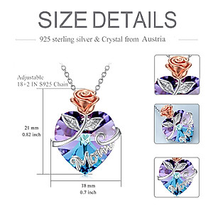 AOBOCO Mothers Day Rose Necklace Jewelry Gifts for Grandma Mom, Sterling Silver Pendant with Heart Purple Crystal