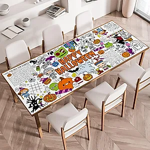 SPERINGEEN Halloween Crafts for Kids, Disposable Halloween Coloring Tablecloth Decorations - Halloween Games/Activities for Family, Classroom, Halloween Party Favors for Kids - 72 x 35 Inches
