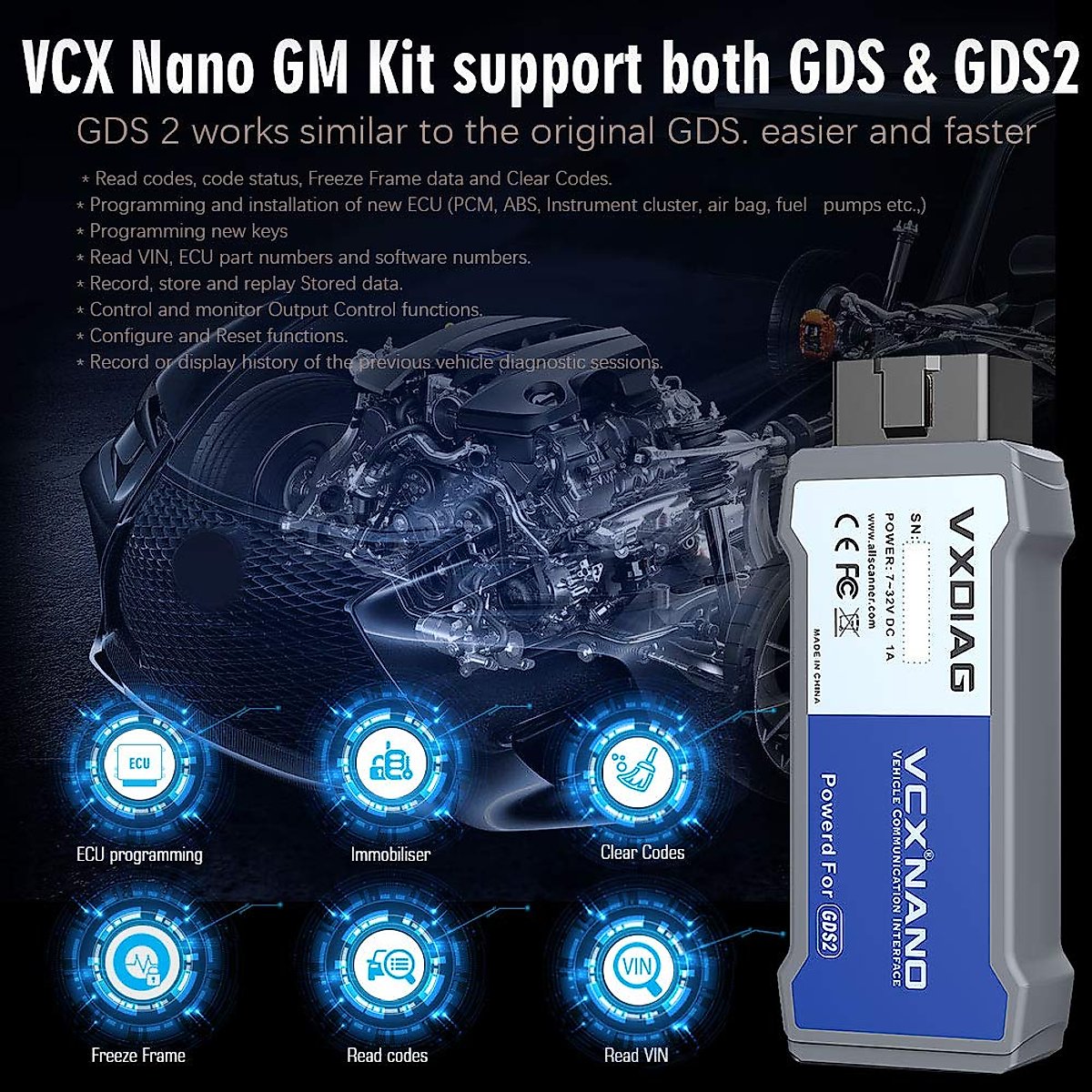 VXDIAG VCX Nano GDS2 and Tech2Win Diagnostic Tool Compatible for GM/OPEL with Global Diagnostic Programming System GDS & GDS2 Blue