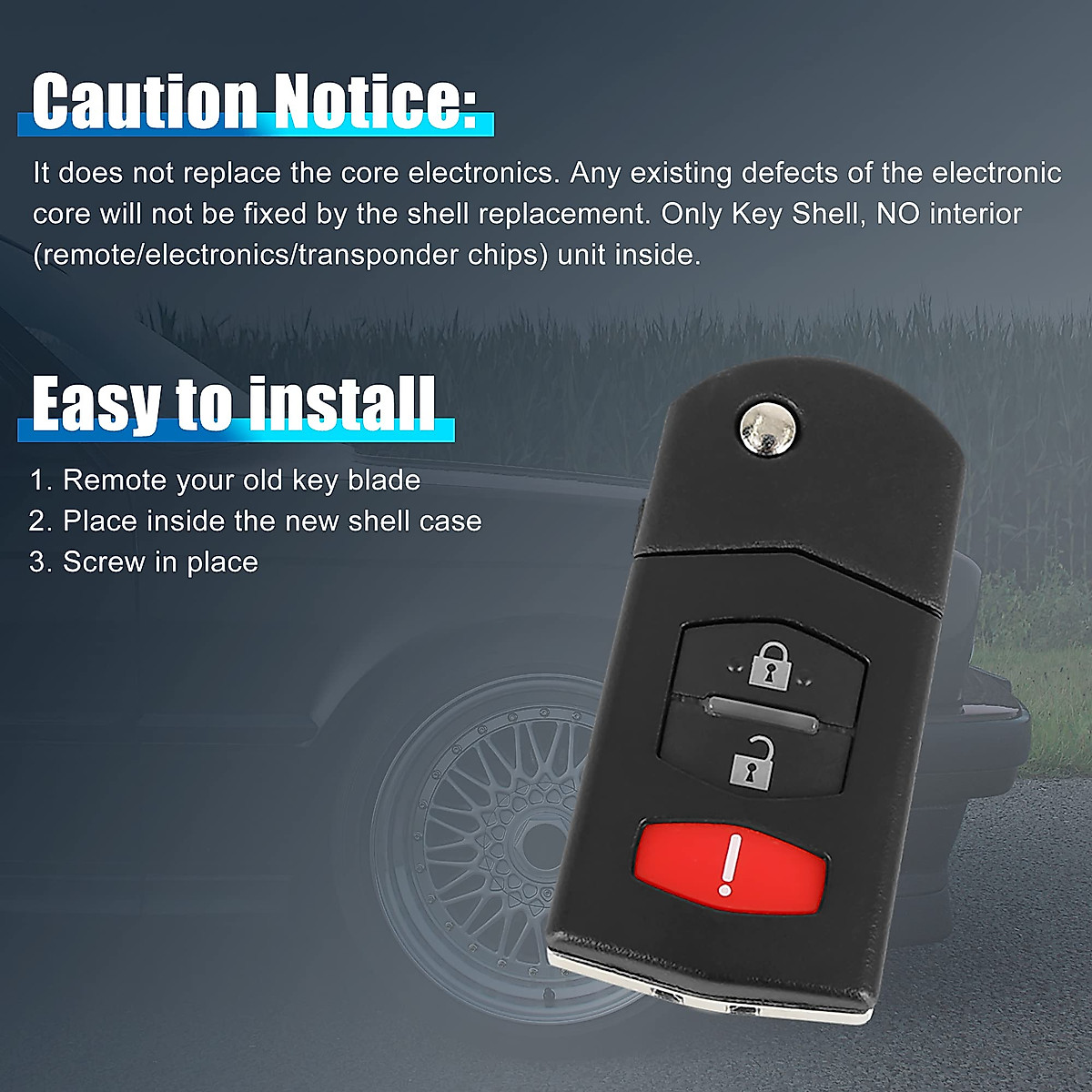 X AUTOHAUX New Car Replacement Keyless Remote Key Fob Shell Case BGBX1T478 for Mazda 2 3 5 Cx-7 Cx-9 3 Key Button Black