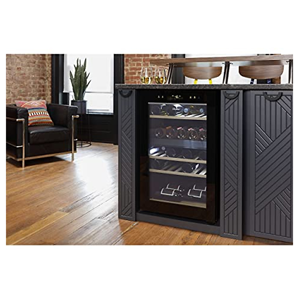 Haier Wine Cooler & Beverage Refrigerator | Mini Wine Fridge Complete With Dual-Zone Temperature Control, Triple-Pane Glass, Door Alarm & LED Interior Lighting | Fits 44 Wine Bottles | Black