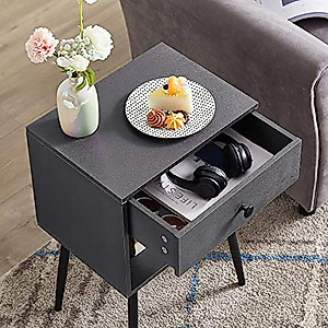 VECELO Nightstands Set of 2 Industrial 2-Tier Night Stand/Side Table with Drawer, Wood Mid Century End Tables for Small Places, Bedrooms, Living Room, Home, Farmhouse,Gray