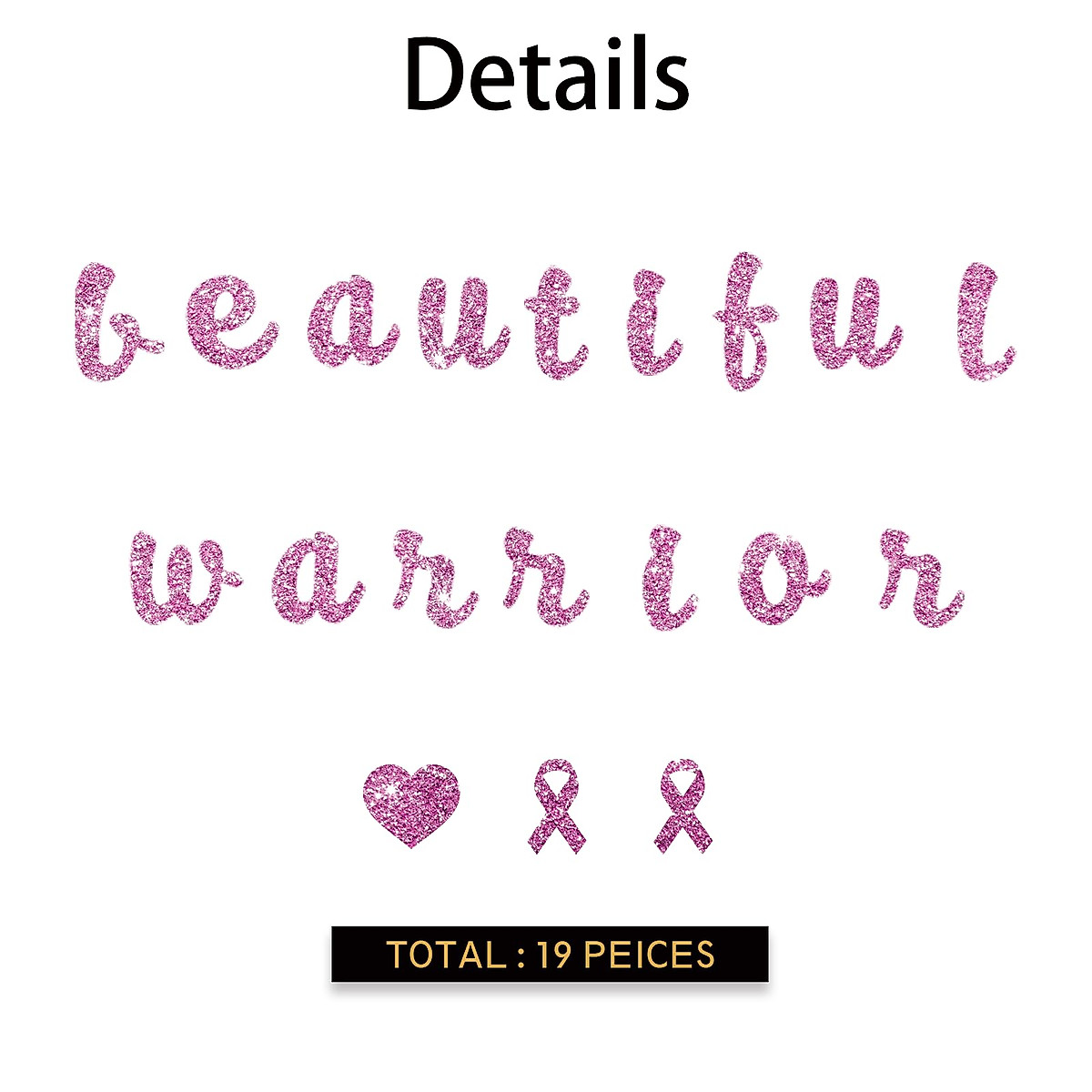 Beautiful Warrior Banner, Breast Cancer Awareness Party Decoration, Cancer Free Party Garland, Breast Cancer Pink Ribbon Sign Survivor Party Decoration Supplies - Pink Glitter