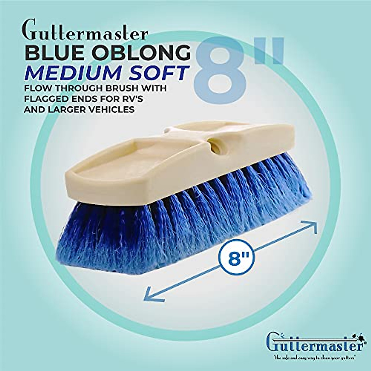 Guttermaster GM-215-8 Blue 8 Inch Oblong Medium Soft Flow Through Brush with Flagged Ends for RV's and Larger Vehicles