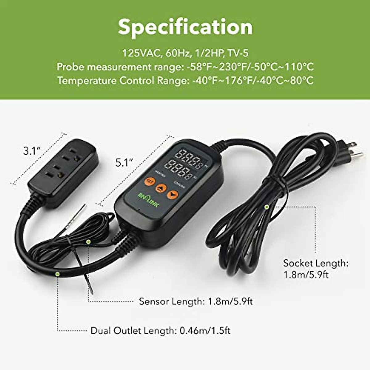 BN-LINK 8" X 12" Reptile Heating Mat & Smart WiFi Digital Temperature Controller Heating Cooling Compatible with Alexa and Google Home for Reptiles Aquarium