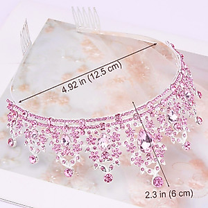 Didder Pink Crystal Tiaras for Women, Princess Crown with Comb Wedding Tiaras and Crowns for Women Tiaras for Girls Birthday Party Hair Accessories Bride Headband Bride for Prom Christmas