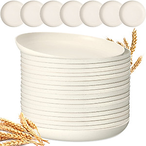 18 Pcs 9 Inch Wheat Straw Plates Lightweight Unbreakable Deep Dinner Plates Reusable Plastic Plates Microwave Safe Dinnerware for Kids Children Toddler Adult (Beige)