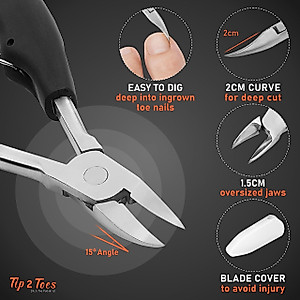 TIP2TOES 10 Pcs Ingrown Toenail Clippers for Seniors Thick Toenails- Heavy Duty Podiatrist Toe Nail Cutter for Men, Professional, and Adults- Easy Grip Handle Stainless Steel Sharp Curved Grooming Kit