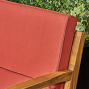 Christopher Knight Home Grenada Outdoor Wooden Club Chairs with Cushions, 2-Pcs Set, Teak Finish / Red